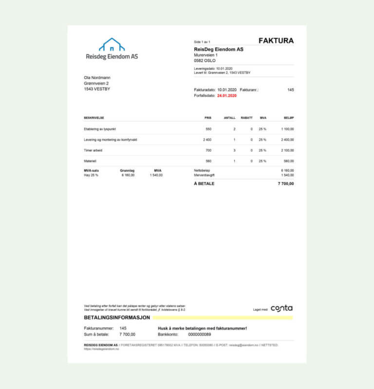Fakturamal | Gratis nedlastning | Conta.no