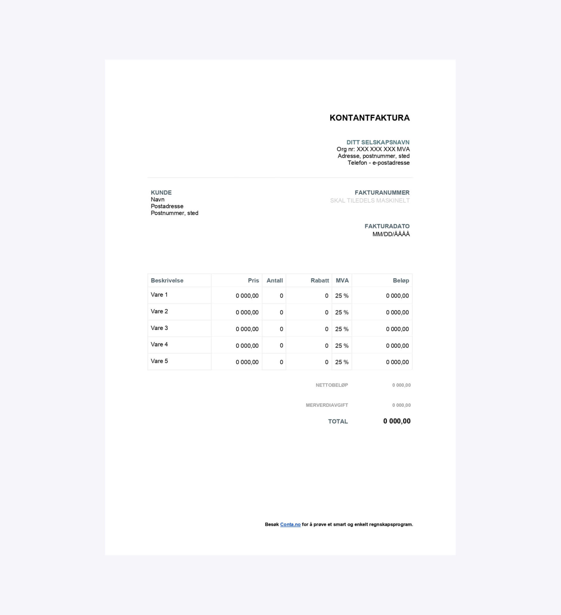 Kvittering mal: Lag gratis kvittering med vår kvitteringsmal | Conta
