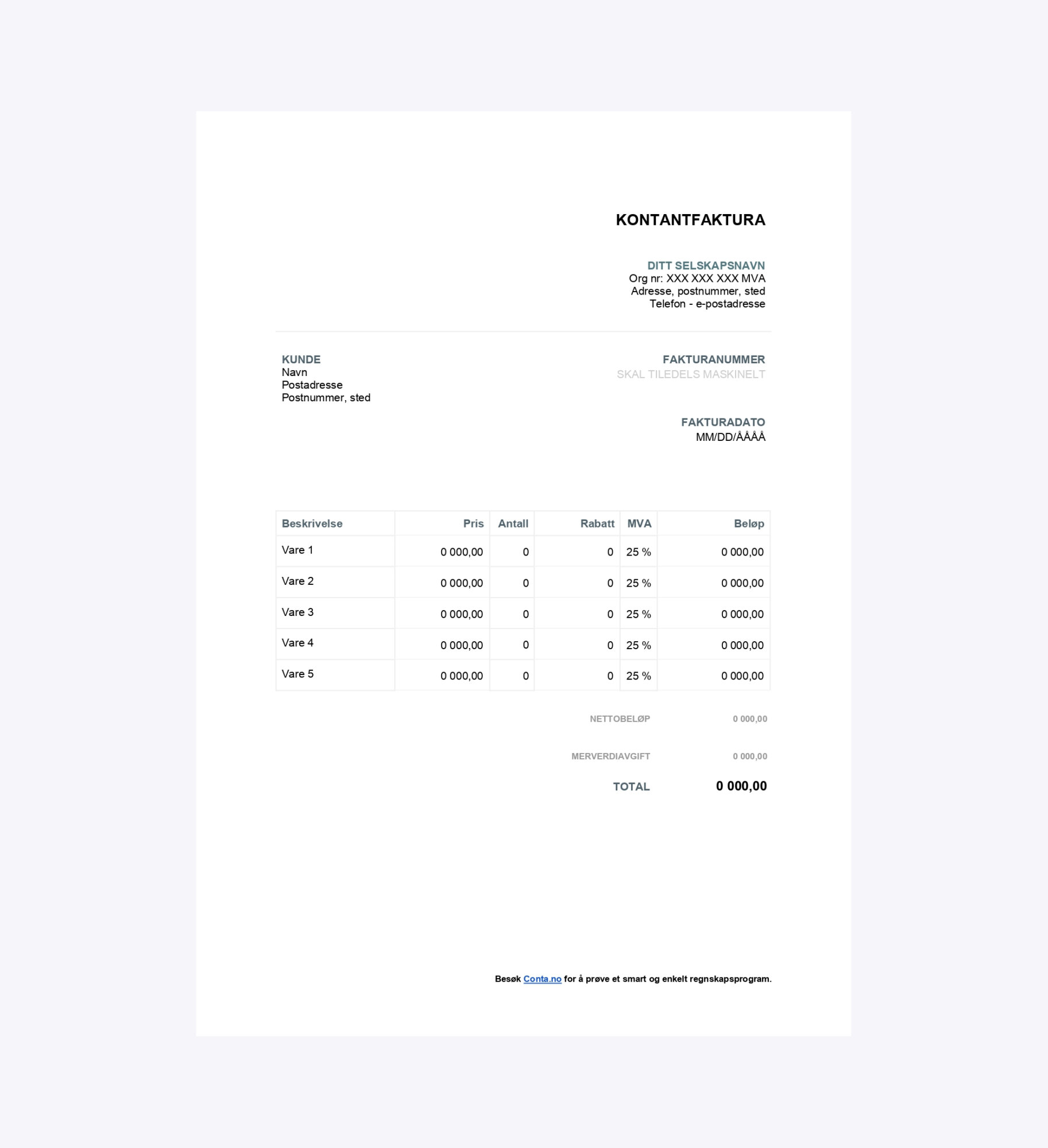 Kvittering mal: Lag gratis kvittering med vår kvitteringsmal | Conta